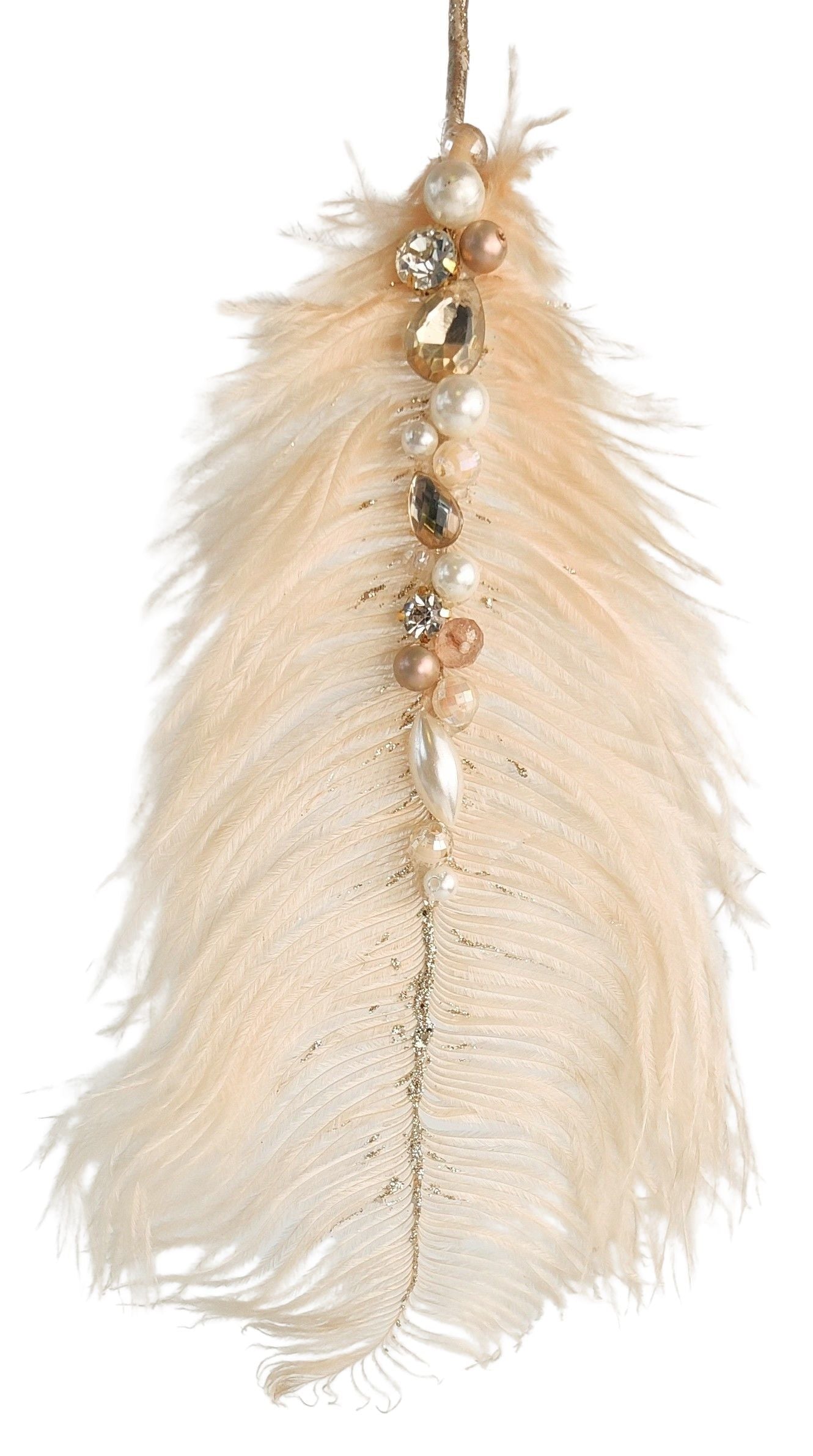 Cream Feather with Beads Hanging 28cm – Christmas Decorations Brisbane