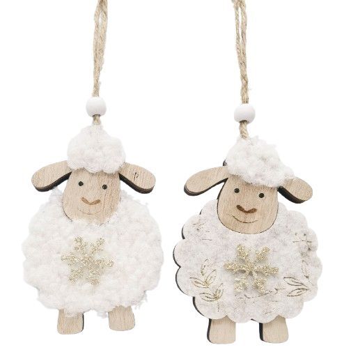 Fluffy Sheep Wool/Fabric Hanging 10cm. – Christmas Decorations Brisbane